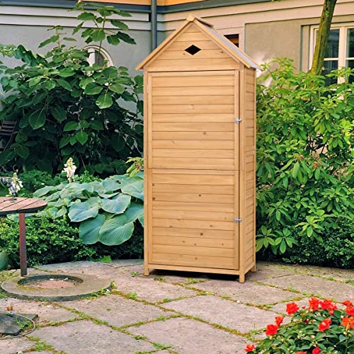 GRAFFY Garden Storage Shed, Outdoor Garden Tools Cabinet with 2 Lockable Doors, Wooden Storage Cabinet with Galvanized Sheet Roof for Garden, Yard, Patio