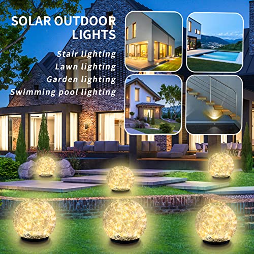 Solar Lights Outdoor, 2 Pack 40 LED Cracked Glass Solar Garden Lights, Waterproof Solar Ground Lights for Yard, Patio, Walkway, Lawn, Pathway, Solar Outdoor Decorative Lights (4.7 Inch, Warm White)