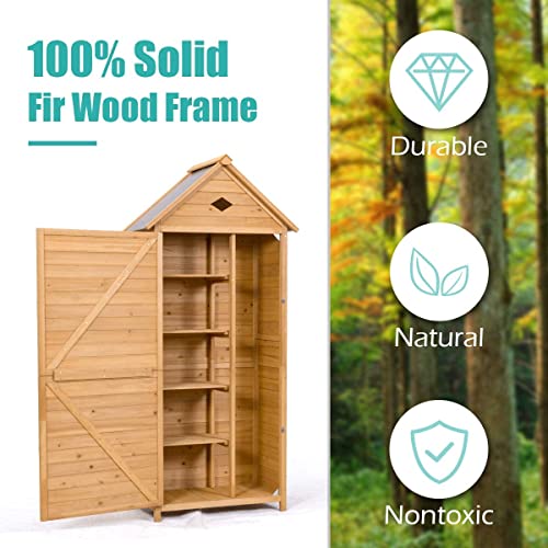 GRAFFY Garden Storage Shed, Outdoor Garden Tools Cabinet with 2 Lockable Doors, Wooden Storage Cabinet with Galvanized Sheet Roof for Garden, Yard, Patio