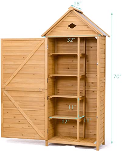 GRAFFY Garden Storage Shed, Outdoor Garden Tools Cabinet with 2 Lockable Doors, Wooden Storage Cabinet with Galvanized Sheet Roof for Garden, Yard, Patio