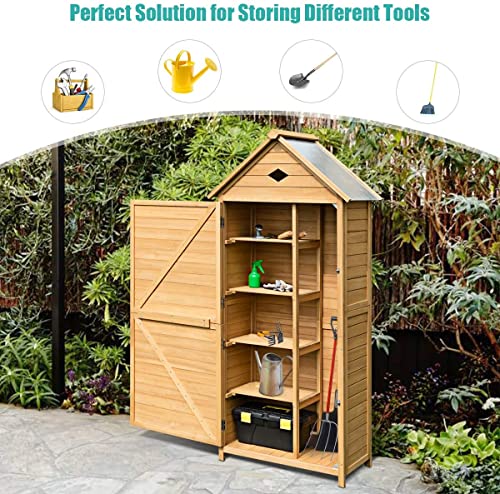 GRAFFY Garden Storage Shed, Outdoor Garden Tools Cabinet with 2 Lockable Doors, Wooden Storage Cabinet with Galvanized Sheet Roof for Garden, Yard, Patio