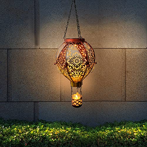 Hot Air Balloon Solar Lantern - Solar Pathway Lights Outdoor Waterproof Shepherd Hook with Hanging Decorative Metal LED Lantern Solar Lights for Garden Patio Pathway Yard Porch Decor