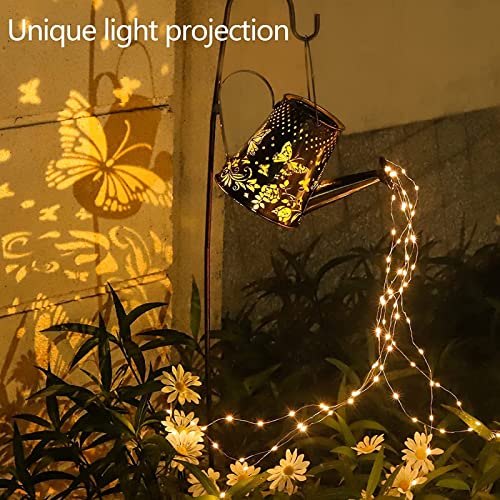 Solar Watering Can with Fairy Lights Garden Decor Watering Can Lights for Patio Path Tree Lawn Patio Path, Solar Fairy Garden LED, Outdoor String Lights, Star Shower Garden Lights (with Shepherd Hook)