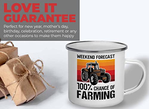 Bubble Hugs Farmer Birthday Camper Mug White 12oz - Forecast Farming - Dry Farming Farm ranch Market Garden Agricultural Seed Drill Acre Hay Tractor Farmer Crops