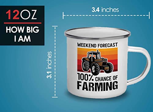 Bubble Hugs Farmer Birthday Camper Mug White 12oz - Forecast Farming - Dry Farming Farm ranch Market Garden Agricultural Seed Drill Acre Hay Tractor Farmer Crops