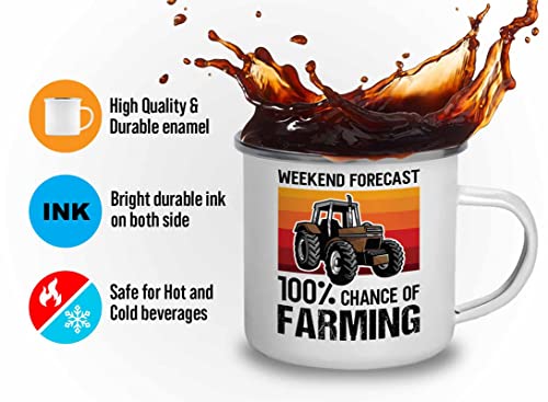 Bubble Hugs Farmer Birthday Camper Mug White 12oz - Forecast Farming - Dry Farming Farm ranch Market Garden Agricultural Seed Drill Acre Hay Tractor Farmer Crops
