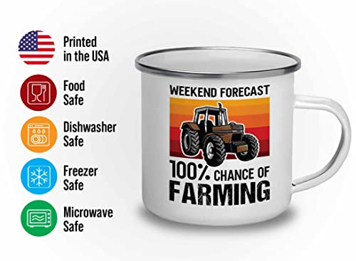 Bubble Hugs Farmer Birthday Camper Mug White 12oz - Forecast Farming - Dry Farming Farm ranch Market Garden Agricultural Seed Drill Acre Hay Tractor Farmer Crops