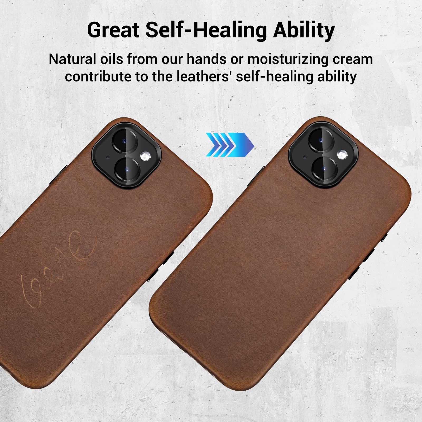 Belemay Compatible with iPhone 15 Leather Case Magsafe - Top Grain Vintage Crazy Horse Leather - Metal Buttons & Camera Bezel Bump - Slim Fit & Soft Feel - Premium Phone Cover (6.1-inch) Retro Brown