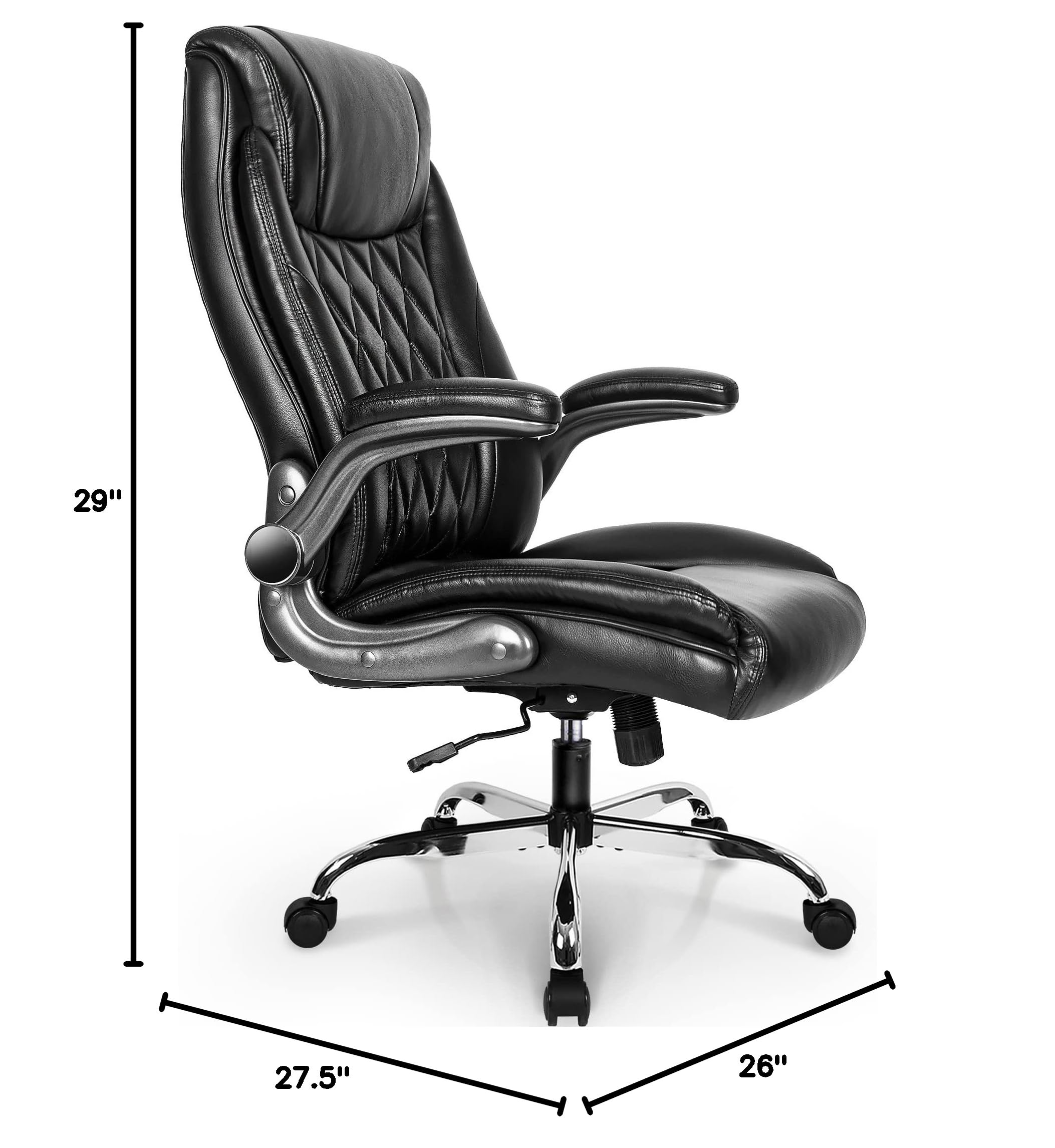 neo chair Office Chair Computer High Back Adjustable Flip-up Armrests Ergonomic Desk Chair Executive Diamond-Stitched PU Leather Swivel Task Chair with Armrests Lumbar Support (Black)