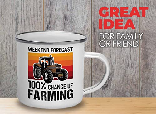 Bubble Hugs Farmer Birthday Camper Mug White 12oz - Forecast Farming - Dry Farming Farm ranch Market Garden Agricultural Seed Drill Acre Hay Tractor Farmer Crops