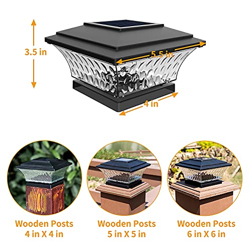 HUYIENO Solar Post Cap Lights Outdoor LED Lighting Deck Fence Cap Light Two Light Modes Warm White/Bright White Suitable for 4x4 Wooden Posts Black 4PK