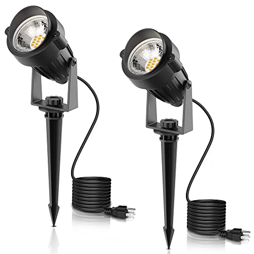 LOHAS Landscape LED Lighting Outdoor, Spotlights for Yard Pathway Garden IP65 Waterproof, Dusk to Dawn Light Sensor, 120V 5W 450LM Yard Flood Light with 3- Plug, 3000K Warm White, UL Listed, 2Pack
