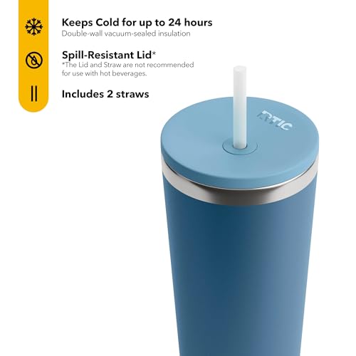 RTIC 28oz Everyday Tumbler Insulated Stainless Steel Portable Travel Coffee Cup with Straw, Spill-Resistant Lid, BPA-Free, Hot and Cold Drink, Ceramic Lining, Storm