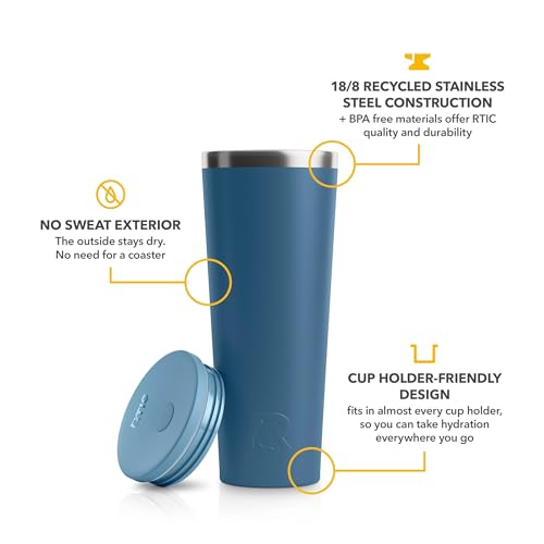 RTIC 28oz Everyday Tumbler Insulated Stainless Steel Portable Travel Coffee Cup with Straw, Spill-Resistant Lid, BPA-Free, Hot and Cold Drink, Ceramic Lining, Storm