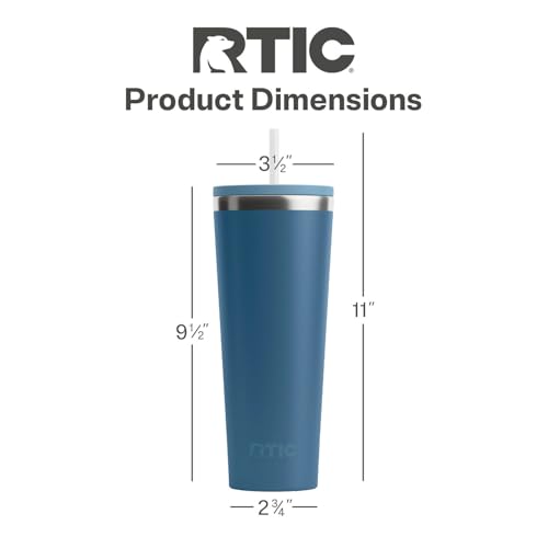 RTIC 28oz Everyday Tumbler Insulated Stainless Steel Portable Travel Coffee Cup with Straw, Spill-Resistant Lid, BPA-Free, Hot and Cold Drink, Ceramic Lining, Storm