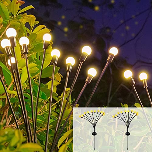 Solar Garden Lights Outdoor Waterproof, 𝐍𝐞𝐰 𝐔𝐩𝐠𝐫𝐚𝐝𝐞𝐝 10LED Firefly Lights Solar Outdoor, 2 Modes Breath & Warm White, Solar Outdoor Lights Decorative for Yard Pathway Landscape, 2 Pack