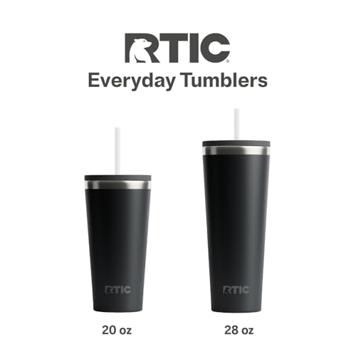 RTIC 28oz Everyday Tumbler Insulated Stainless Steel Portable Travel Coffee Cup with Straw, Spill-Resistant Lid, BPA-Free, Hot and Cold Drink, Ceramic Lining, Storm