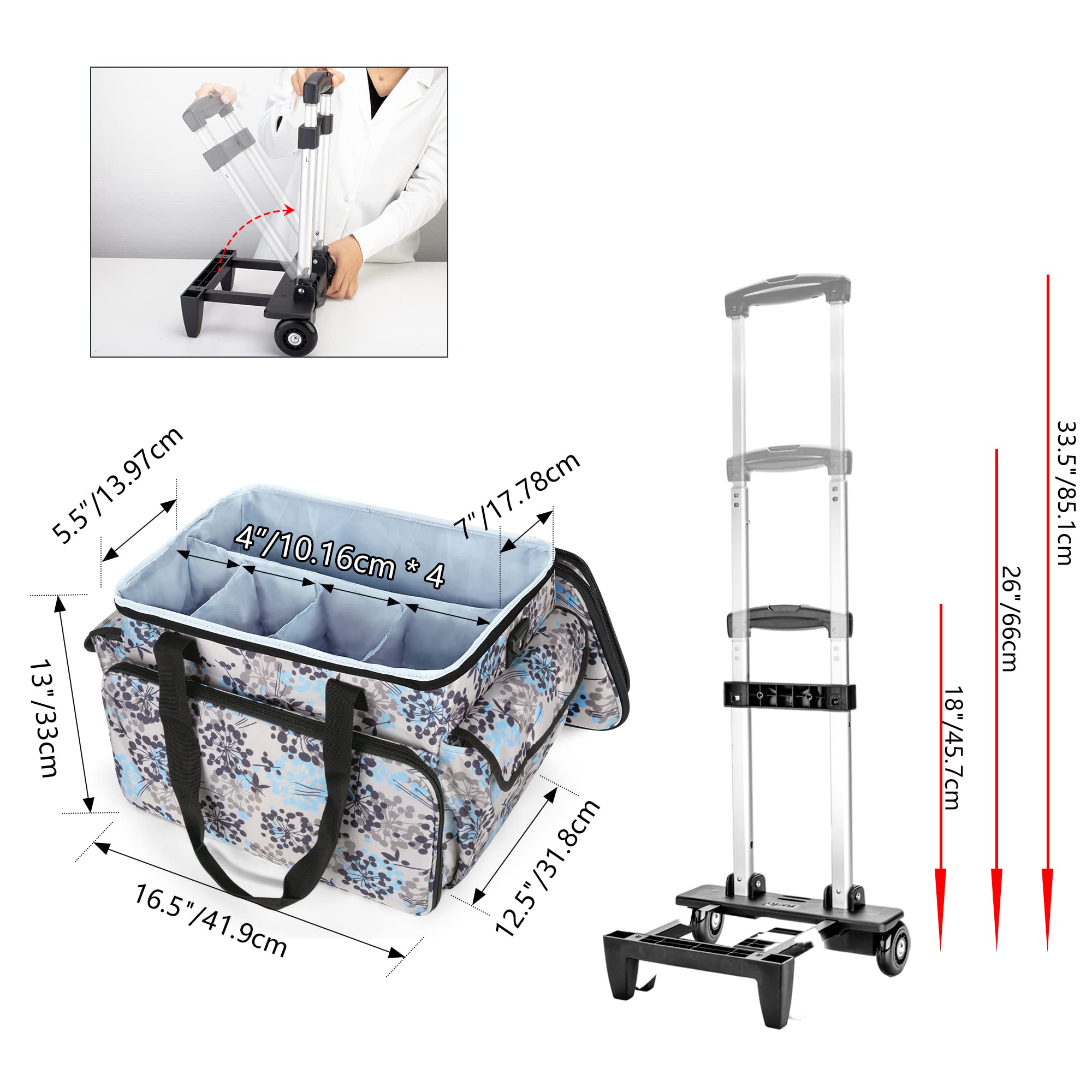 Teamoy Yarn Bag Organizer on Wheels, Rolling Knitting Bag with Wheels for WIP, Crochet Hooks, Knitting Needles and Supplies(No Accessories Included), Dandelion
