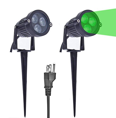 Lemonbest® Pack of 2 Outdoor Water-Resistant LED Lawn Garden Landscape Lamp Wall Yard Path Patio Lighting Spot Lights Green AC Spiked Stand with Power Plug