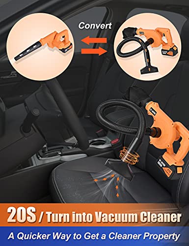 Blower Cordless,with 21V 4.0 Ah Lithium Battery Powered , 2 in 1 Sweeper & Vacuum for Clearing Dust,,Car Vacuum, Patio/Deck/Garden Cleaning, Garage Dusting