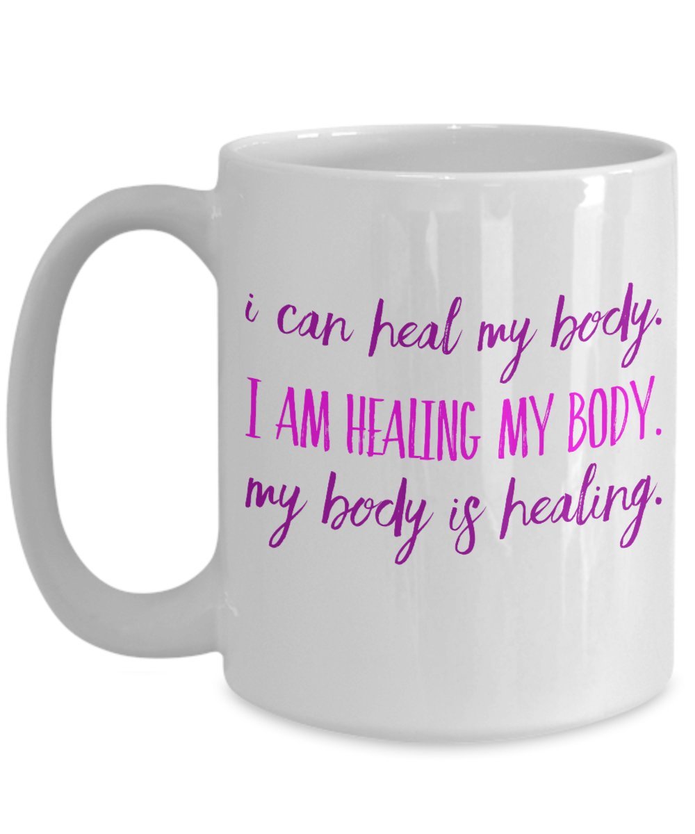 Weightloss Mug- I Can Heal My Body - Large Mantra-Meditation Coffee Cup - Birthday Anniversary Christmas Gift Stocking Stuffer - On diet Husband Wife Friend Boyfriend Girlfriend Men Women