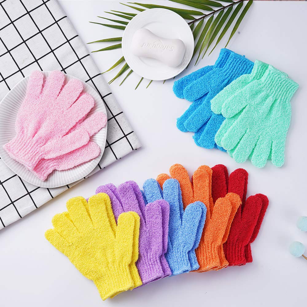 16 pcs Exfoliating Shower Gloves,Double Sided Exfoliating Bath Gloves Deep Clean Dead Skin for Spa Massage Beauty Skin Shower Body Scrubber Bathing Accessories.-8 Multi-Colors