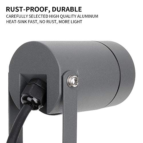 DAWALIGHT Outdoor Spot Light, Landscape Lighting 6W Spotlight for Yard, Replaceable GU10 Bulb 110V 3000K IP65 Waterproof, Aluminum, 5ft Cable Garden Patio Driveway House