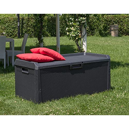 Toomax Z156RD97 Santorini Plus Lockable Deck Storage Box Bench for Cushioned Outdoor Pool Patio Garden Furniture & Indoor Toy Bin Container, 145 Gallon (Anthracite)
