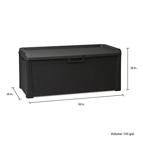 Toomax Z156RD97 Santorini Plus Lockable Deck Storage Box Bench for Cushioned Outdoor Pool Patio Garden Furniture & Indoor Toy Bin Container, 145 Gallon (Anthracite)