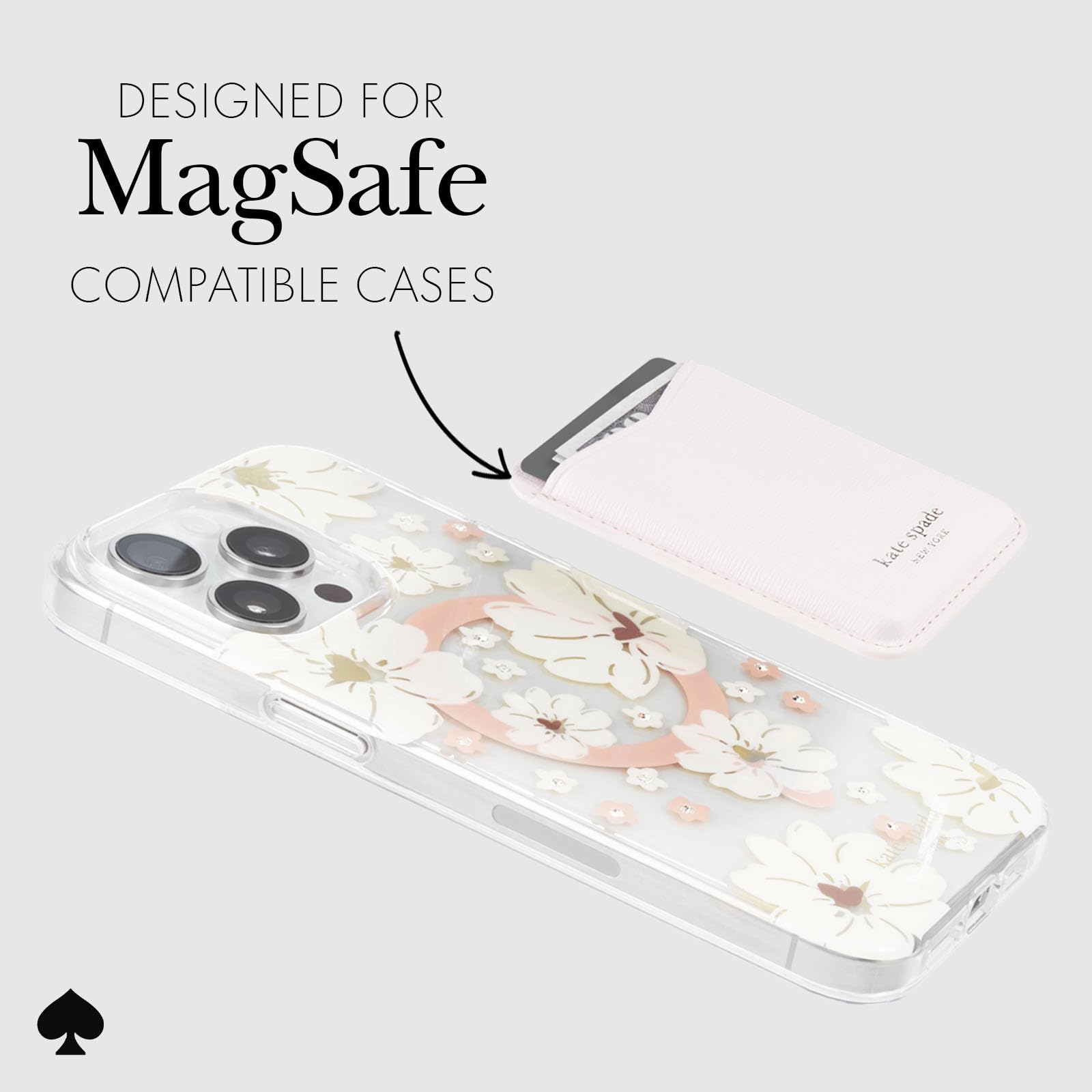 kate spade new york Magnetic Wallet/Card Holder - Compatible with MagSafe Phones and Cases - Pale Dogwood