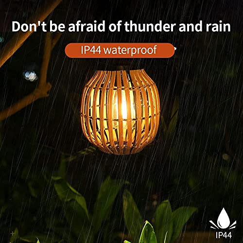 Outdoor Solar Lantern Lights Hanging Large Rattan Garden Lantern Waterproof- Rustic Table Lamp with Edison Bulb Women Gift Decoration for Garden Patio Boho Wedding