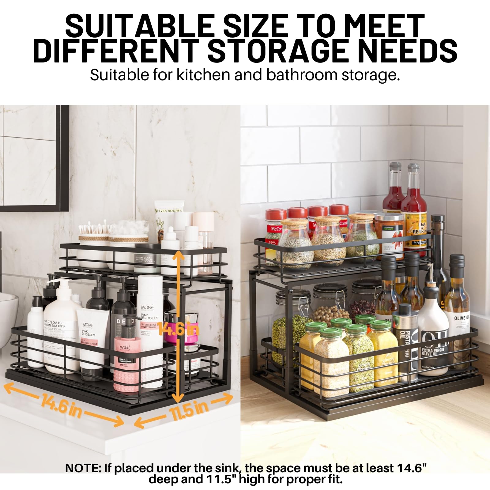 Ofiray-home Under Sink Organizer - 2 Tier Pull Out Cabinet Organizers and Storage, 3 Baskets Slide Out Kitchen Organization for Counter Space, for Bathroom, Pantry, Laundry Room, New Home Essentials