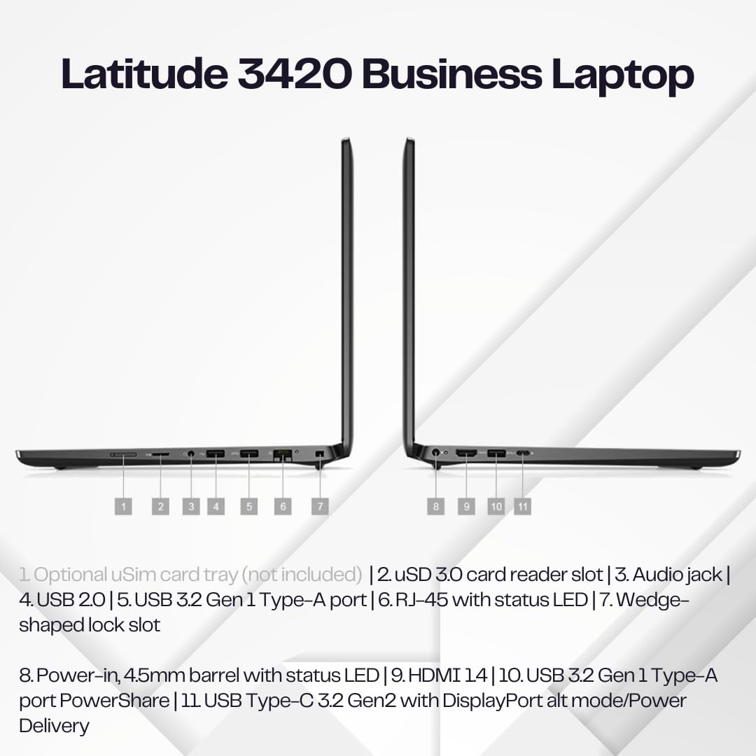 DELL Latitude 3000 Series 3420 Business Laptop, 14" FHD Display, Intel Core i7-1165G7, NVIDIA GeForce MX450, 16GB RAM, 1TB SSD, Webcam, FP Reader, Backlit KB, HDMI, RJ-45, Wi-Fi, Windows 11 Pro