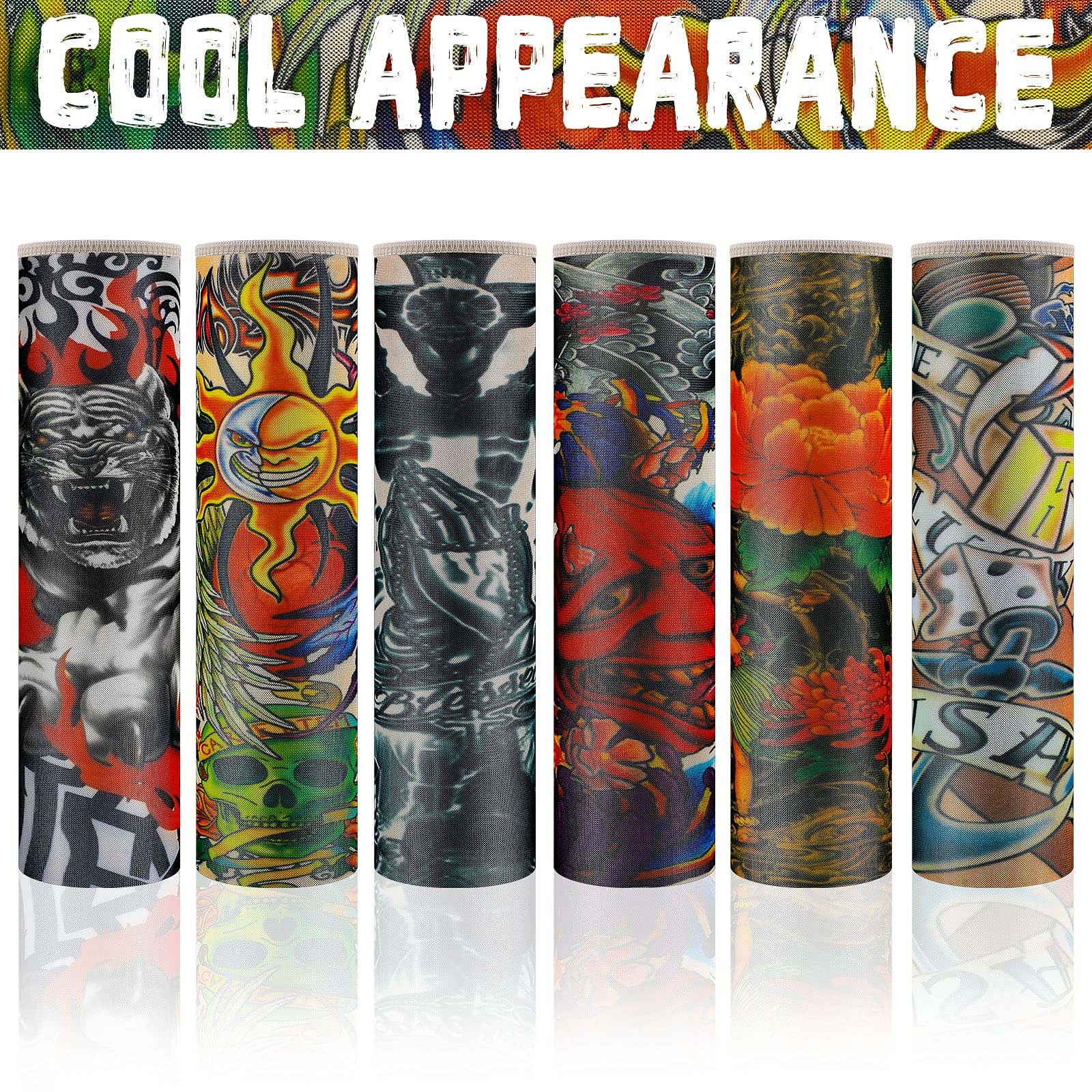 12 Pieces Tattoo Arm Sleeves for Kids Temporary Kids Tattoo Sleeve UV Sun Protection Kids Arm Sleeves (Rich Pattern)