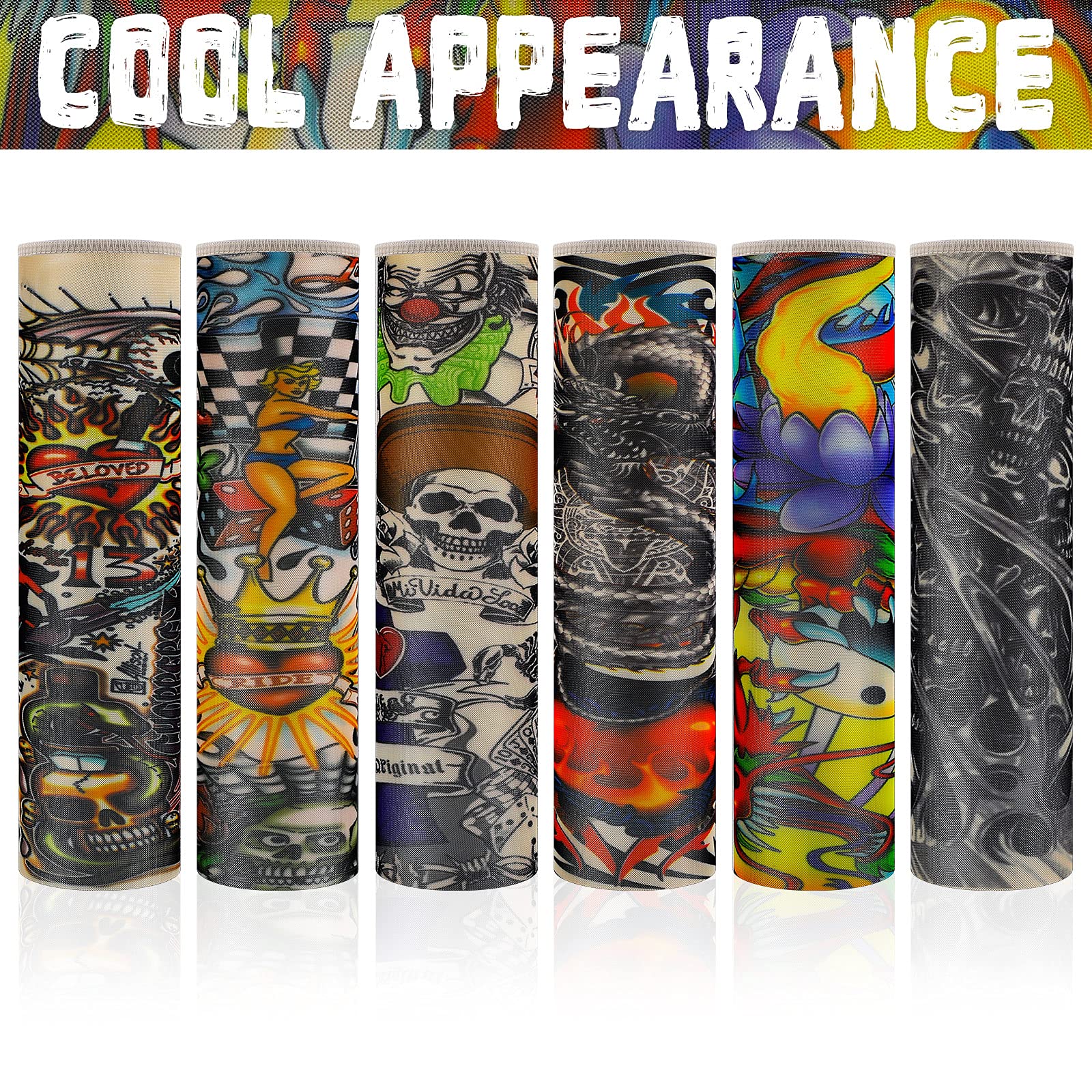 12 Pieces Tattoo Arm Sleeves for Kids Temporary Kids Tattoo Sleeve UV Sun Protection Kids Arm Sleeves (Rich Pattern)