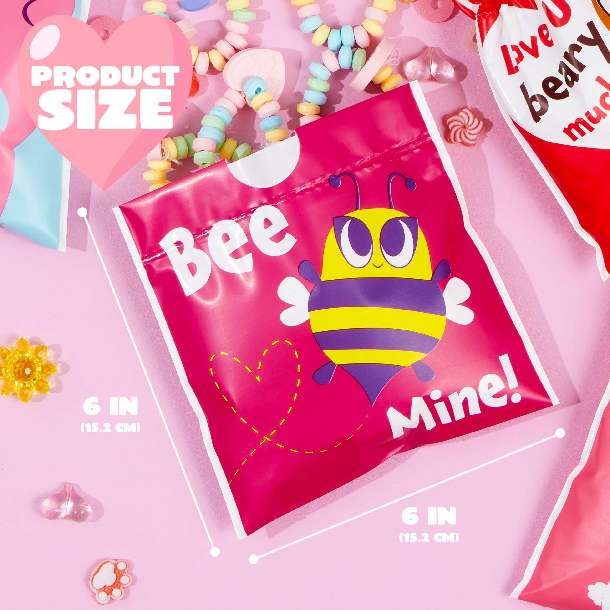 JOYIN 70 Pcs Valentine Gift Bags Drawstring Candy Bags Valentine Mini Plastic Goodie Bags for Kids Valentines Day Party Favor Supply