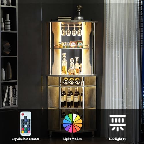 QNICE 71" LED Lights Industrial Bar (Dark Rustic Oak-1)