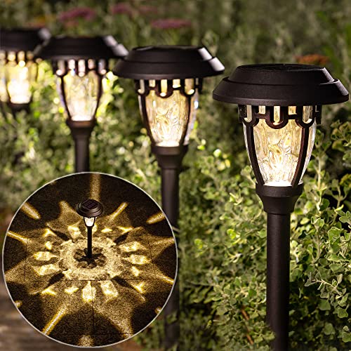 LeiDrail Solar Pathway Lights Outdoor 8 Pack Solar Walkway Lights Decorative Pathway Lights Solar Powered Waterproof Warm White Landscape Lighting for Yard Lawn Garden Sidewalk
