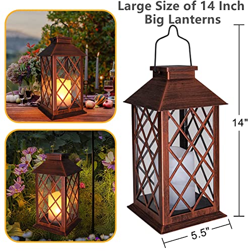 TAKE ME [2 Pack] 14" Solar Lantern Outdoor Garden Hanging Lantern Waterproof LED Flickering Flameless Candle Mission Lights for Table,Outdoor,Party Valentine's Day Gift