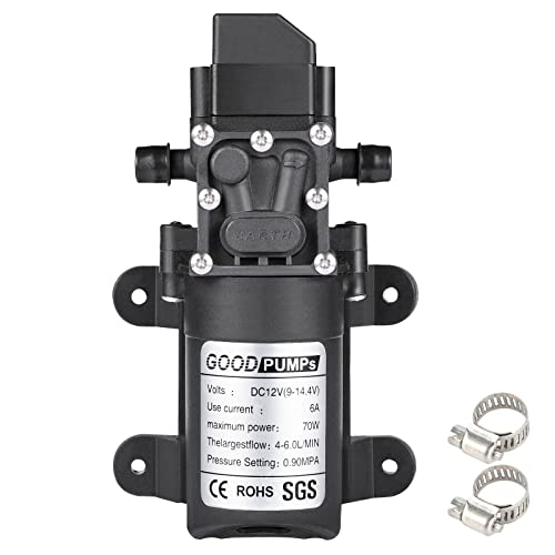 VeYocilk DC 12V Water Pump Diaphragm Pump Self Priming Sprayer Pump with Pressure Switch with 2 Hose Clamps for Garden Lawn