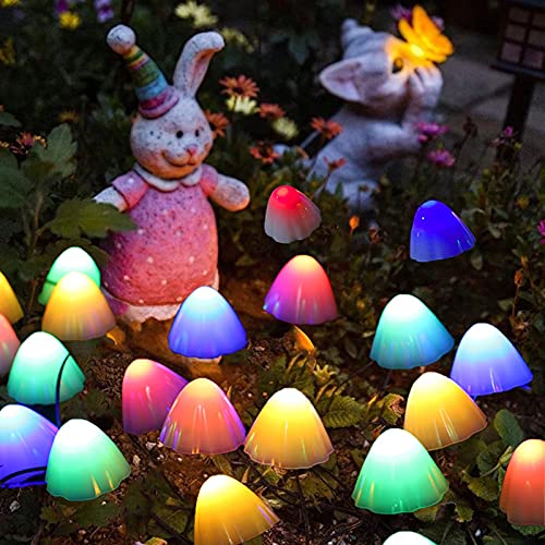 LIFENERGRIC Solar String Lights, Waterproof Mushroom LED Fairy Lights, 16ft 20LEDs, Outdoor Solar Garden Lights for Party Wedding Christmas Birthday Decorations (Colorful)