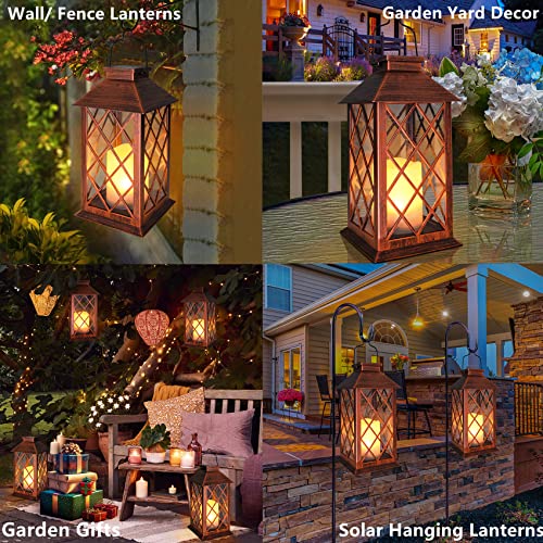 TAKE ME [2 Pack] 14" Solar Lantern Outdoor Garden Hanging Lantern Waterproof LED Flickering Flameless Candle Mission Lights for Table,Outdoor,Party Valentine's Day Gift