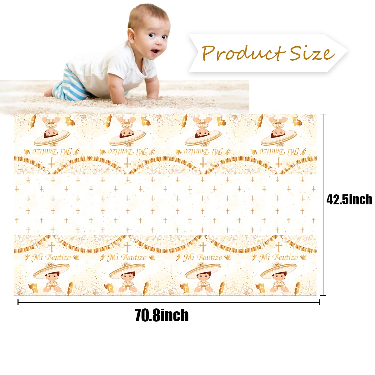 GREHUMOR Mi Bautizo Decoration-First Communion Tablecloth for Boy God Bless,Baptism Party Decoration Christening Party Supplies 2PC