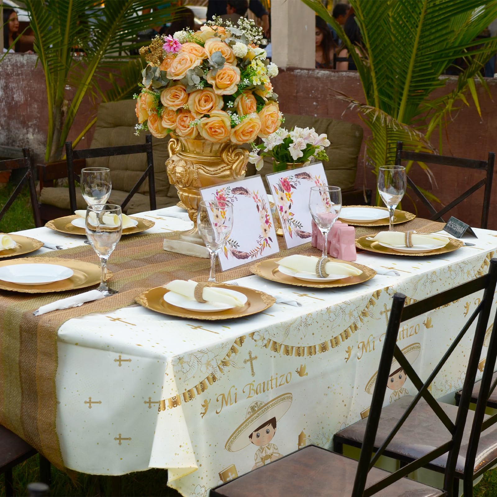 GREHUMOR Mi Bautizo Decoration-First Communion Tablecloth for Boy God Bless,Baptism Party Decoration Christening Party Supplies 2PC