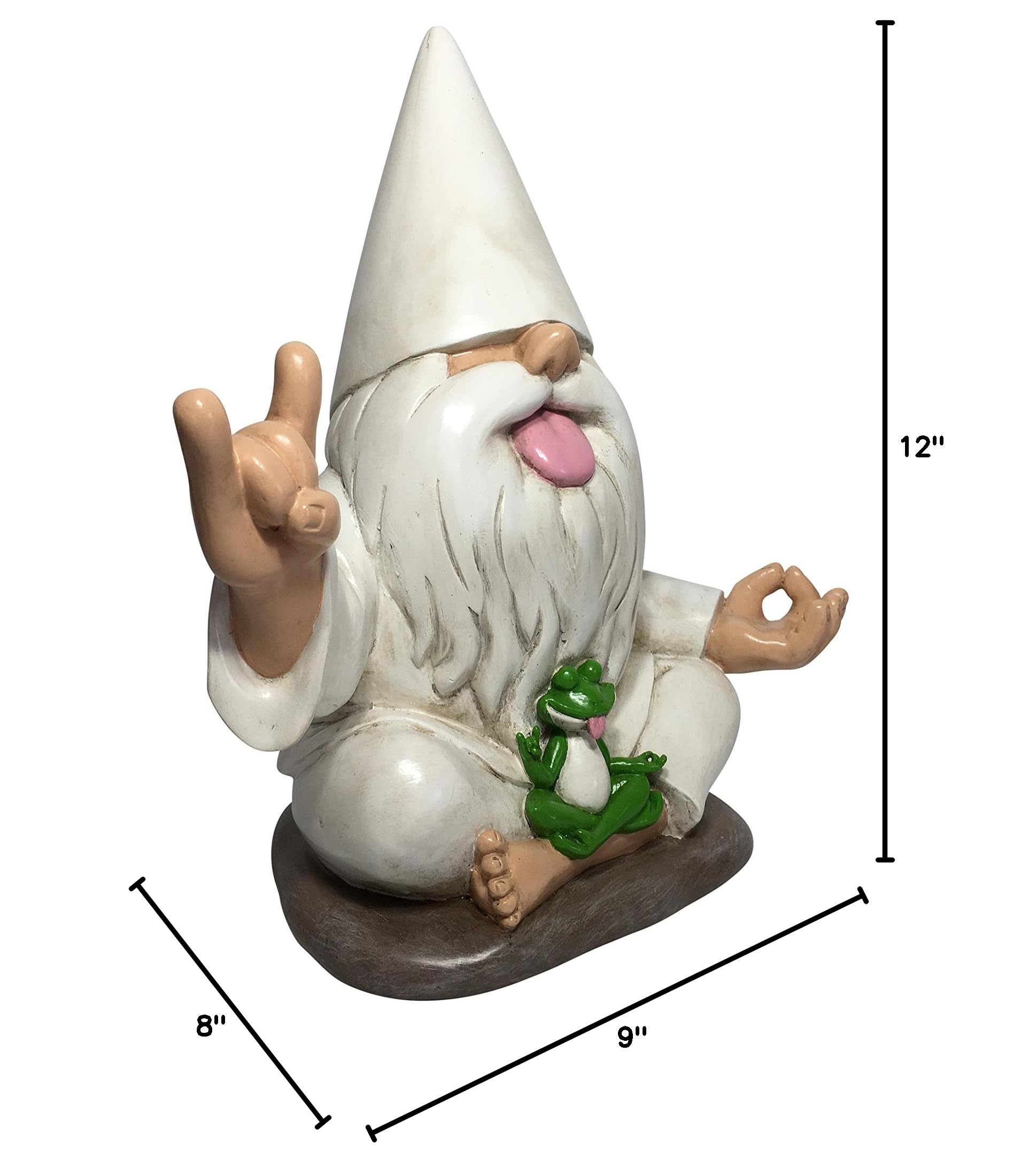 GlitZGlam Rocker Gnome George with Zen Frog - This Garden Gnome Combines Peace, Tranquility and Rock N Roll for Your Fairy Garden