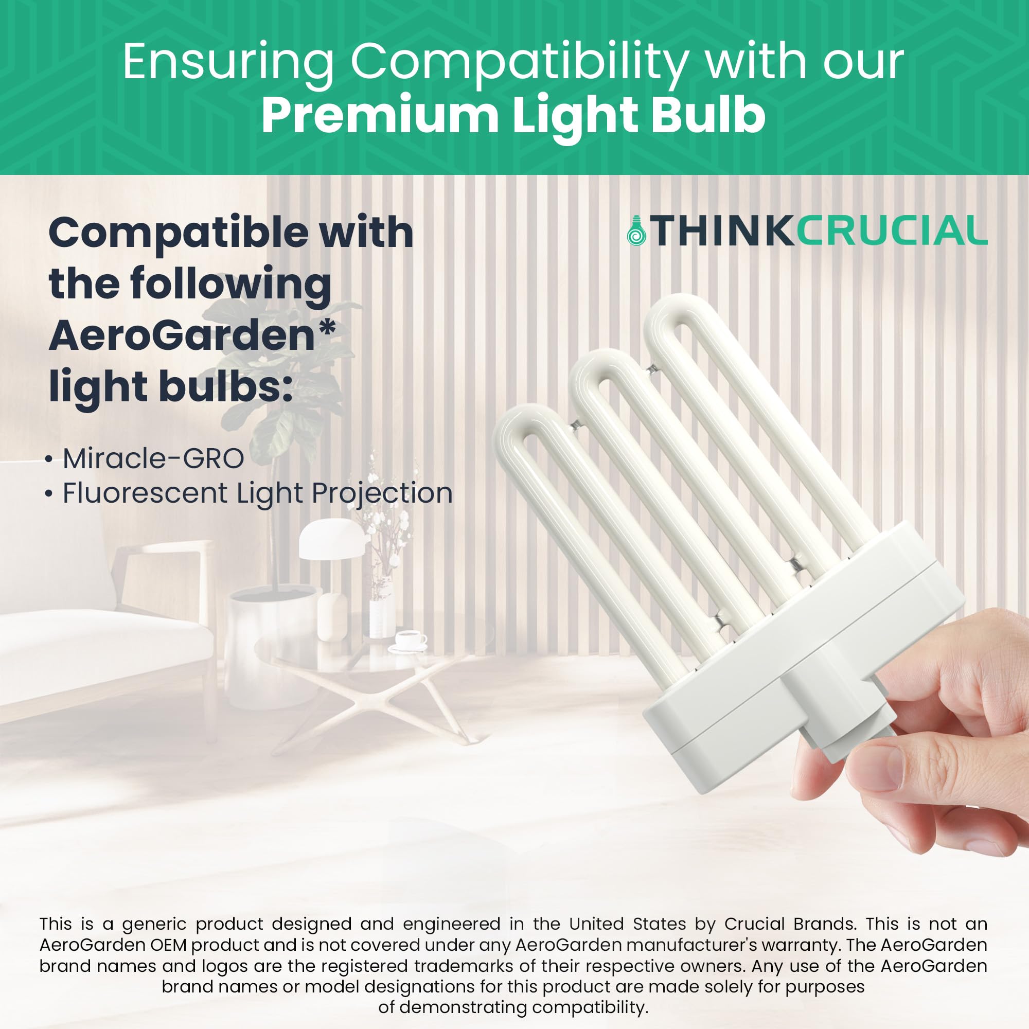 Think Crucial 4X Grow Bulb Compatible with Miracle-GRO AeroGarden B Grow Bulb, Part # 970904-0200,100340 & Models AeroGarden 3,3SL,3 Elite,6,7,Chef in A Box,Chef in A Box Elite (4 Pack)