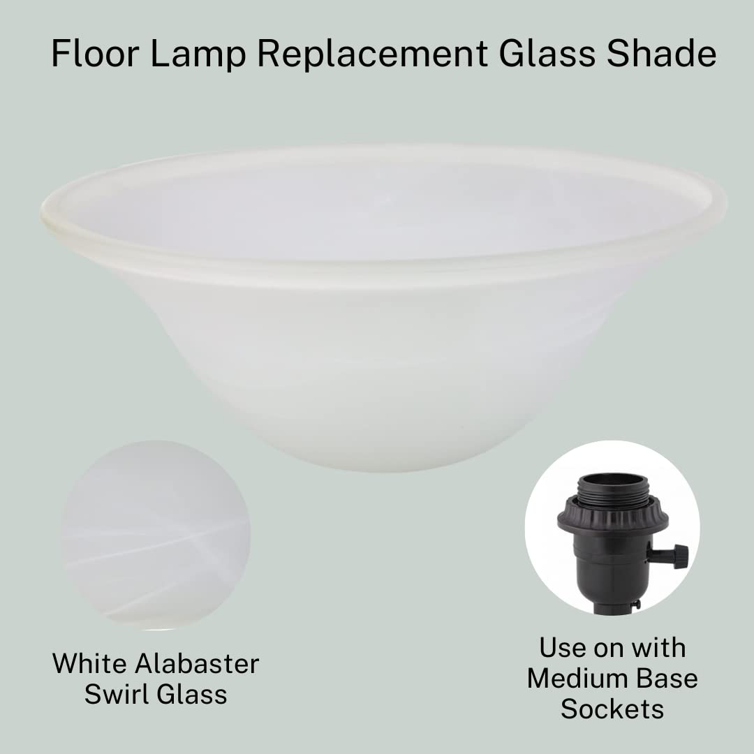 LIGHTACCENTS Alabaster White Glass Lamp Shade Replacement for Floor Lamp - Lamp Shade for Floor Lamps - Glass Lamp Shade - Floor Lamp Shade - Light Fixture Replacement Glass (White Marble)