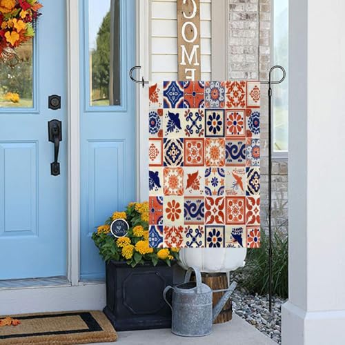 Double-sided garden flag Mexican Talavera Ceramic Tile Pattern Ethnic Folk Outdoor Flag Garden Flag Yard Outdoor Decoration (12×18in).