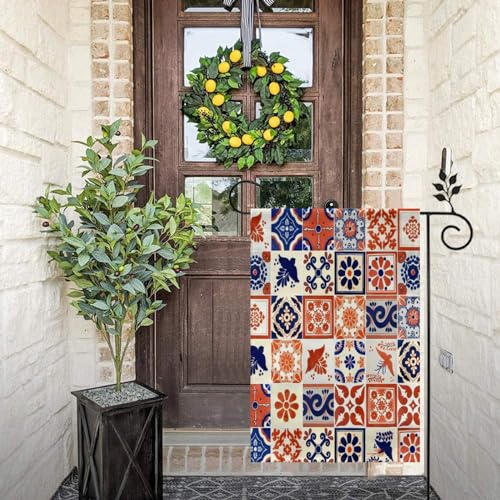 Double-sided garden flag Mexican Talavera Ceramic Tile Pattern Ethnic Folk Outdoor Flag Garden Flag Yard Outdoor Decoration (12×18in).