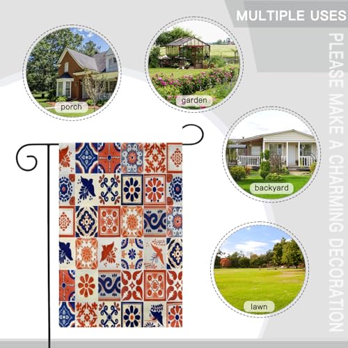 Double-sided garden flag Mexican Talavera Ceramic Tile Pattern Ethnic Folk Outdoor Flag Garden Flag Yard Outdoor Decoration (12×18in).